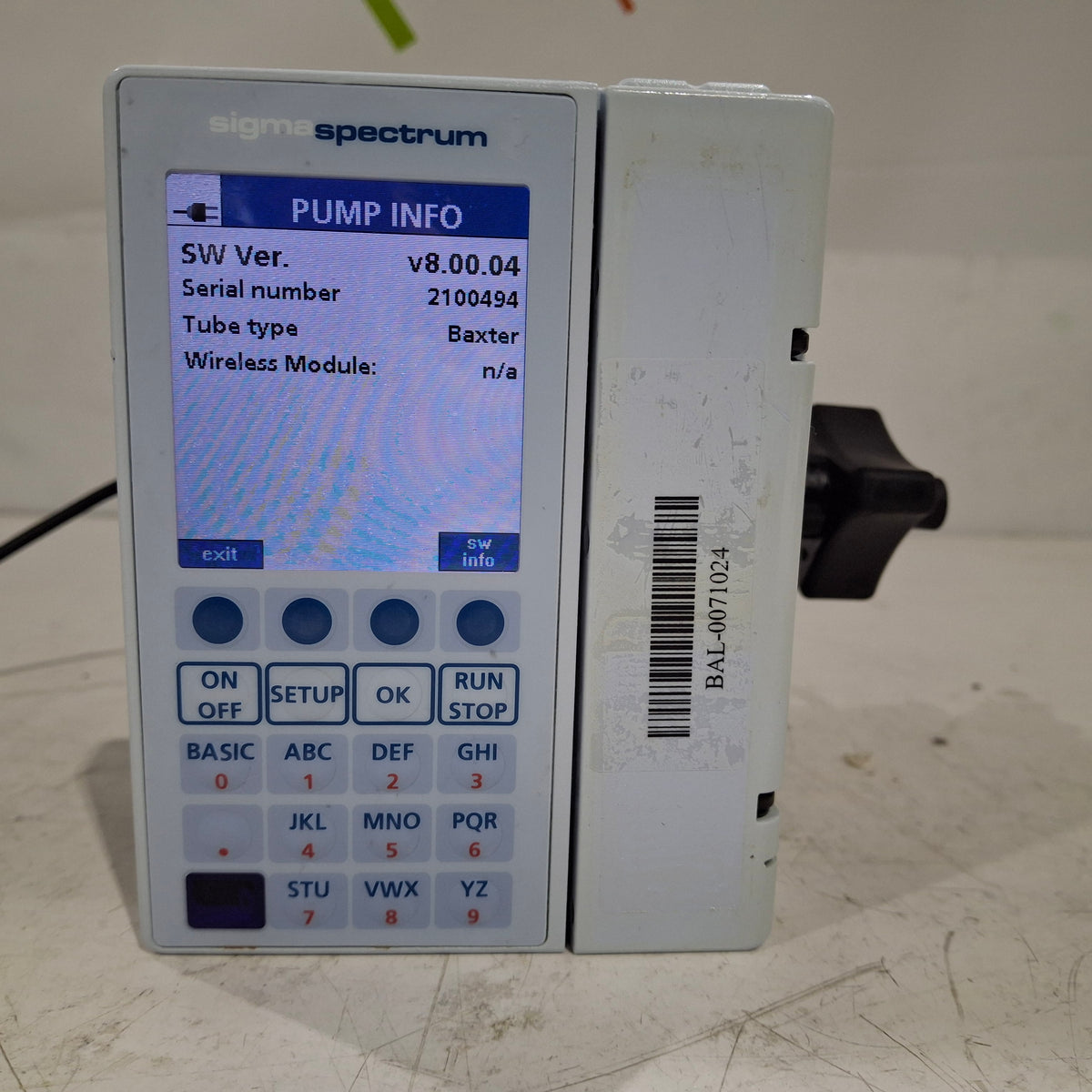 Baxter Sigma Spectrum 8.00.04 w/o Battery Infusion Pump