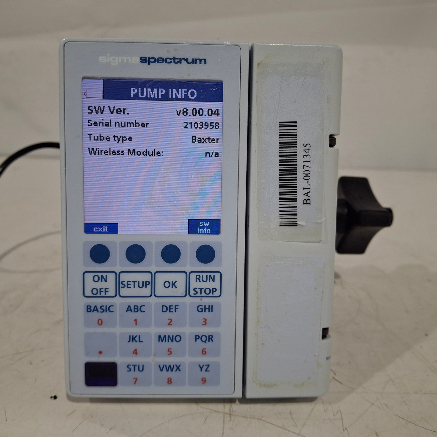 Baxter Sigma Spectrum 8.00.04 w/o Battery Infusion Pump