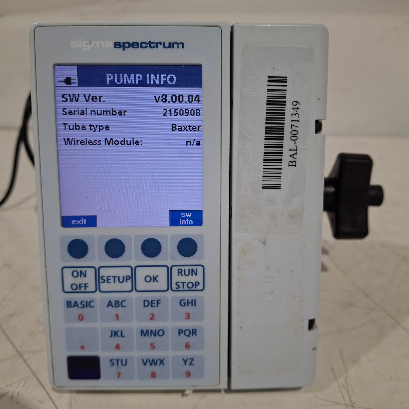 Baxter Sigma Spectrum 8.00.04 w/o Battery Infusion Pump