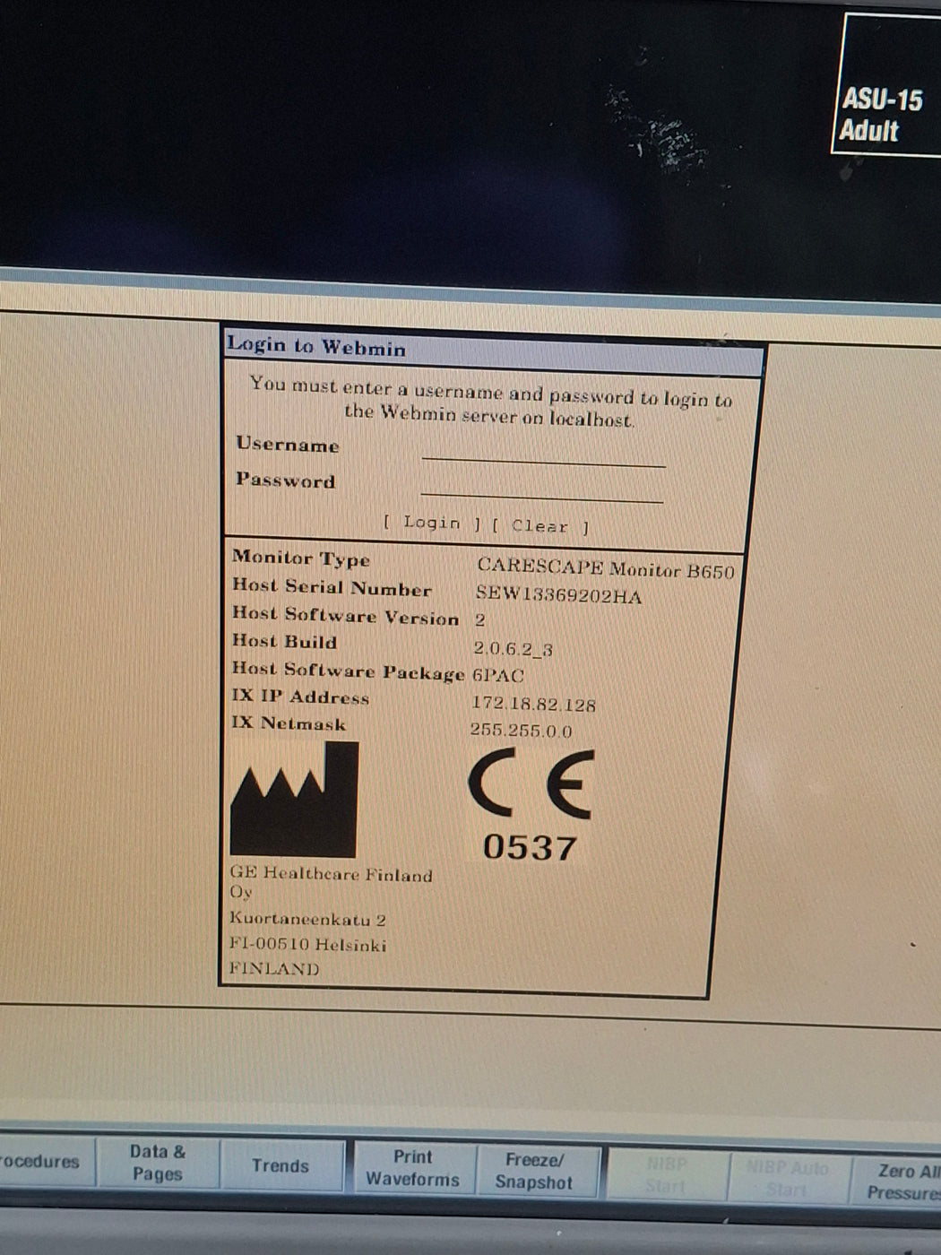GE Healthcare Carescape B650 Post Anesthesia Care Patient Monitor