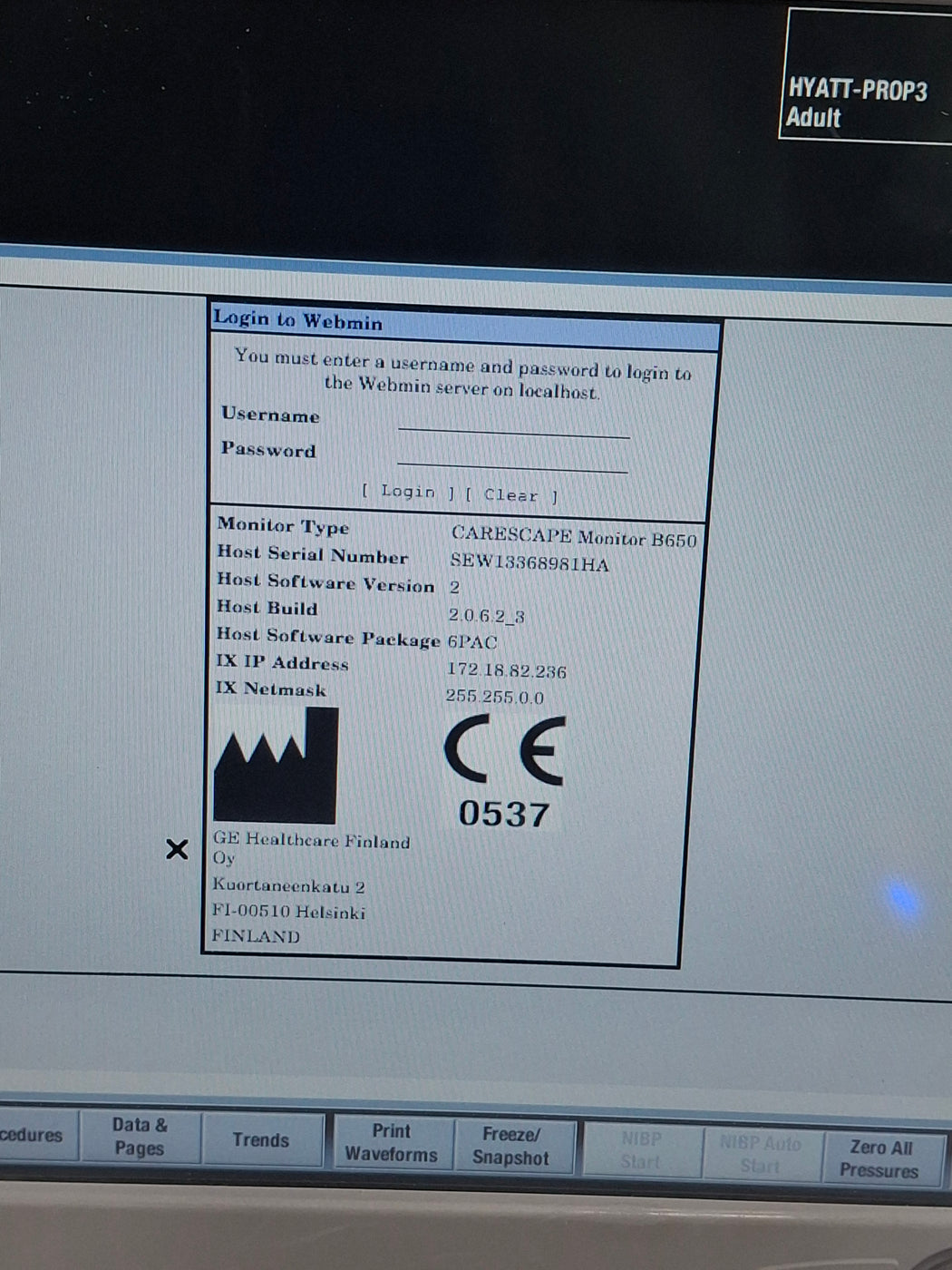 GE Healthcare Carescape B650 Post Anesthesia Care Patient Monitor